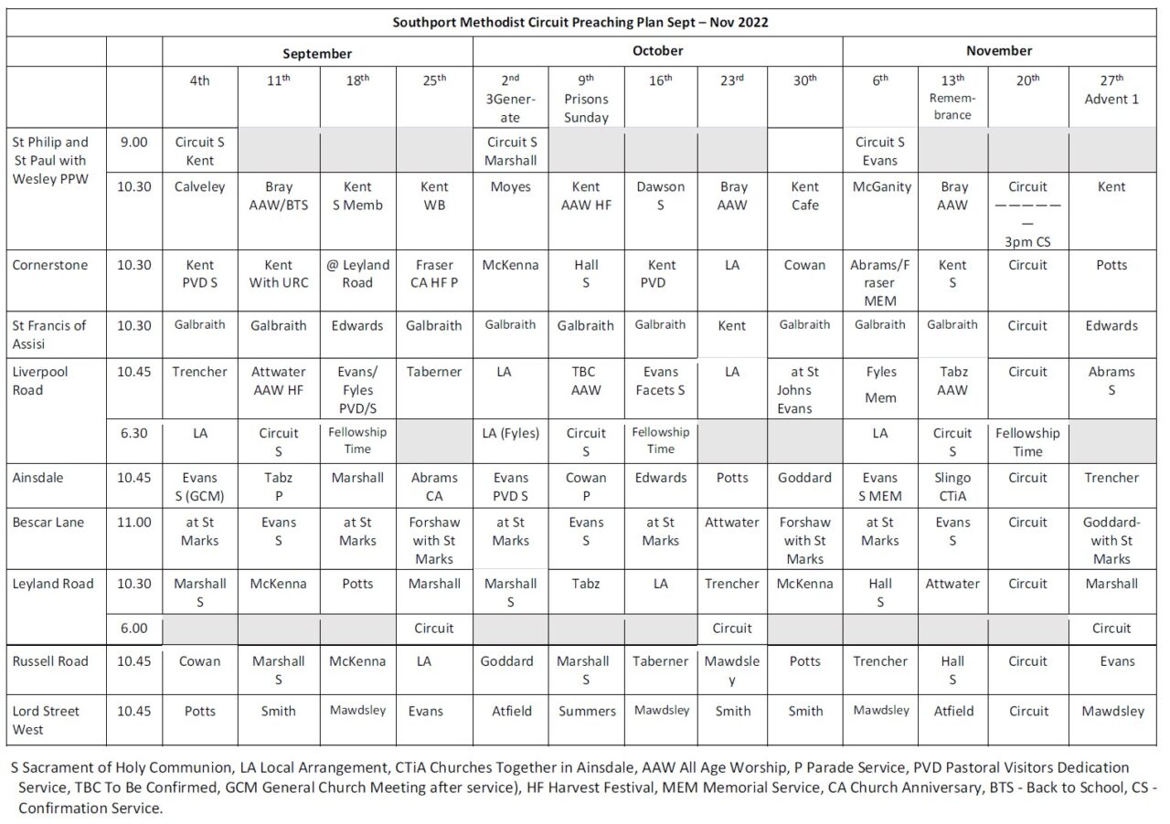 Preaching Plan - Southport Methodist Circuit