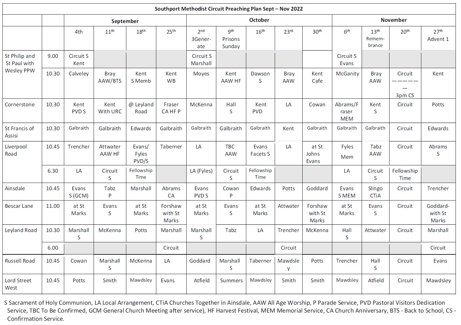 Preaching Plan - Southport Methodist Circuit
