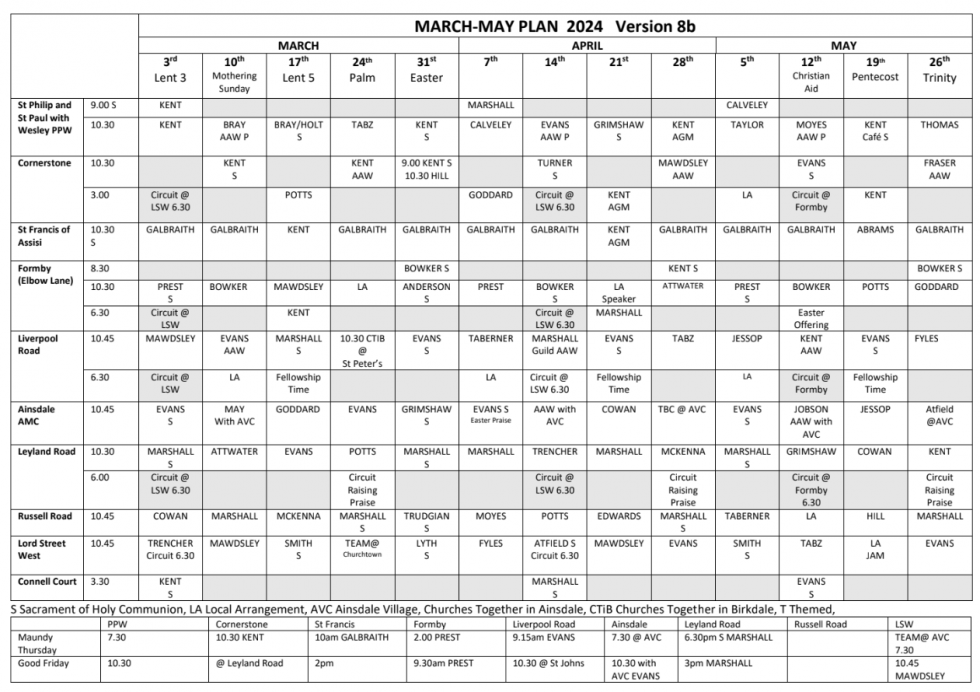 Preaching Plan - Southport Methodist Circuit